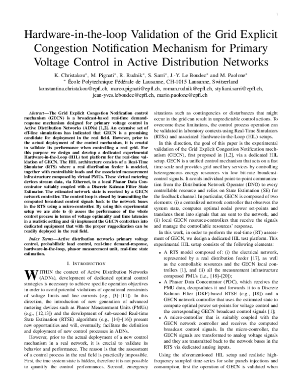 (PDF) Hardware-in-the-Loop validation of the Grid Explicit Congestion Notification mechanism for ...