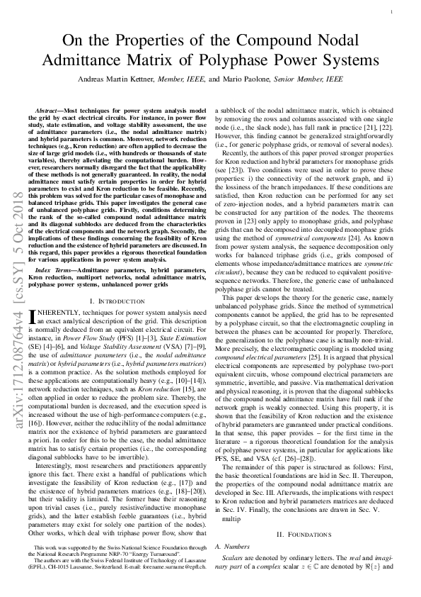 (PDF) On the Properties of the Compound Nodal Admittance Matrix of ...