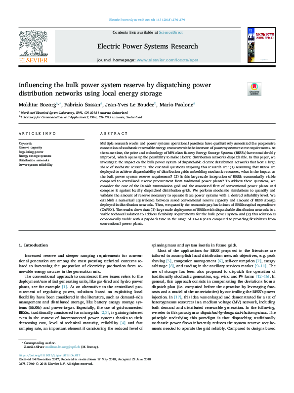 (PDF) Influencing the bulk power system reserve by dispatching power ...