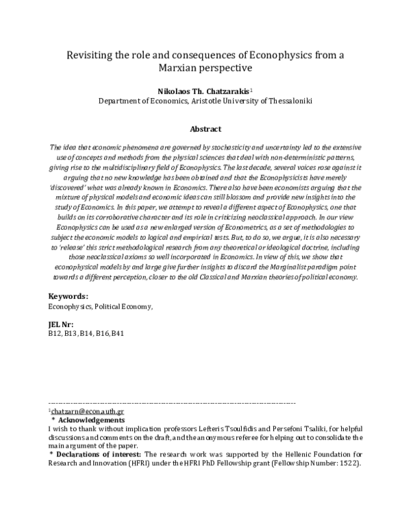 (PDF) Revisiting the role and consequences of Econophysics from a ...