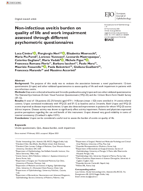 (PDF) Non-infectious uveitis burden on quality of life and work ...