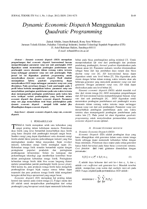 (PDF) Dynamic Economic Dispatch Menggunakan Quadratic Programming
