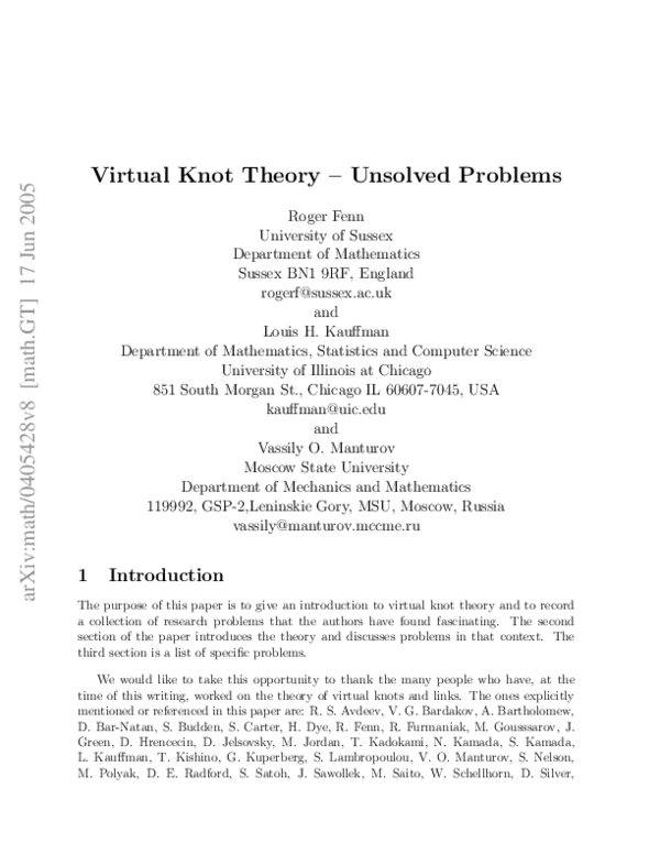 (PDF) Virtual knot theory–-unsolved problems