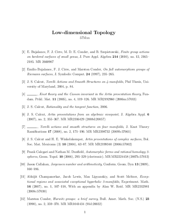 (PDF) Low Dimensional Topology