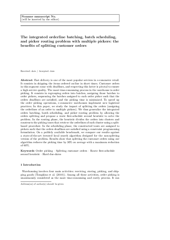 (PDF) The integrated orderline batching, batch scheduling, and picker ...