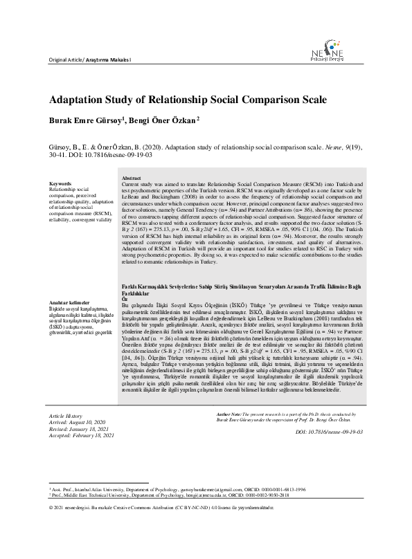 (PDF) Adaptation Study of Relationship Social Comparison Scale