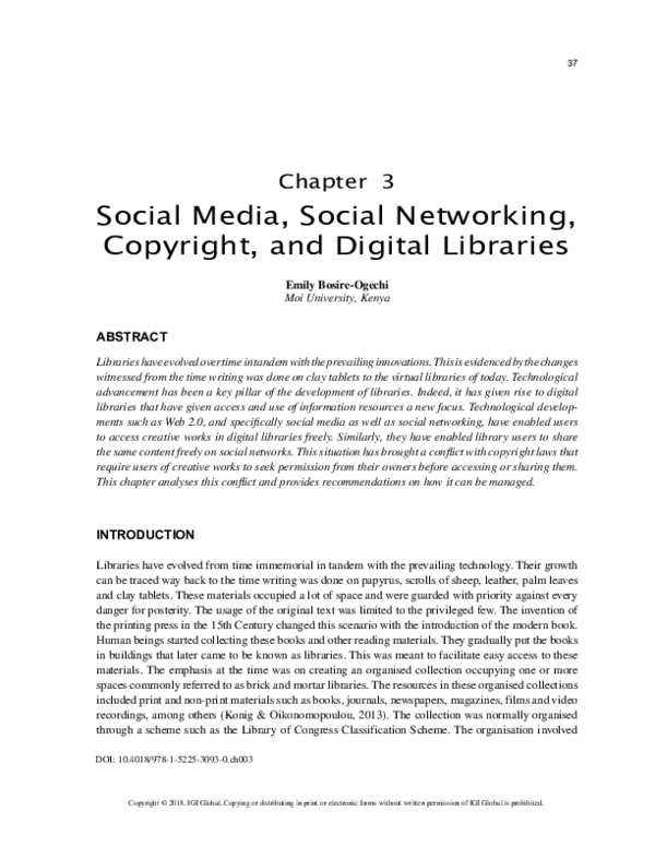 (PDF) Social Media, Social Networking, Copyright, and Digital Libraries