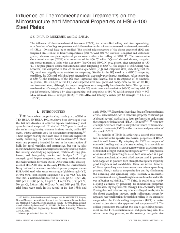 (PDF) Influence of thermomechanical treatments on the microstructure and mechanical properties ...