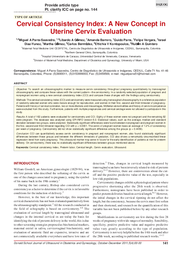 (PDF) Cervical Consistency Index: A New Concept in Uterine Cervix ...