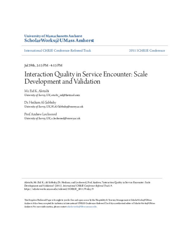 (PDF) Interaction Quality in Service Encounter: Scale Development and ...