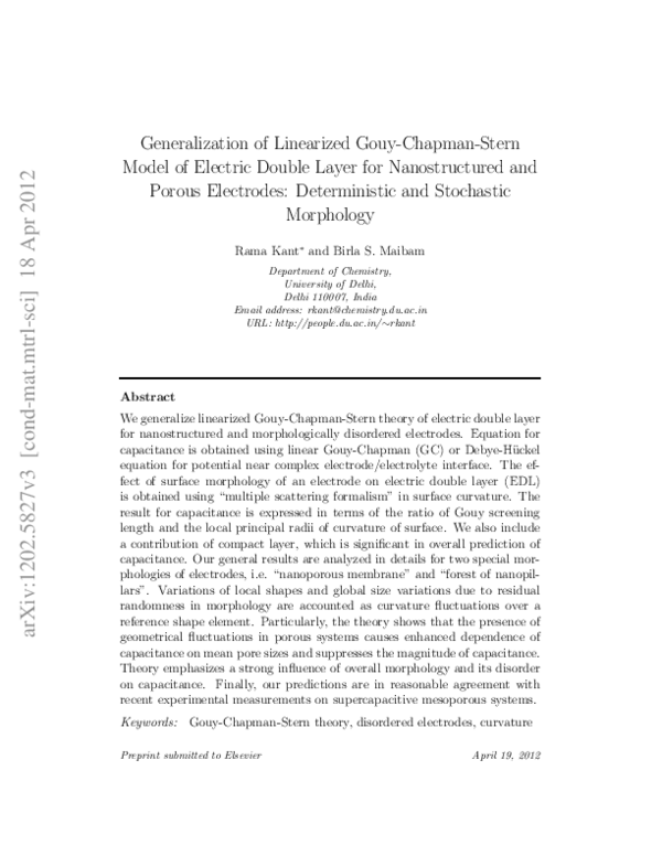 (PDF) Generalization of Linearized Gouy-Chapman-Stern Model of Electric ...