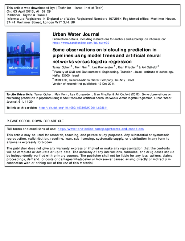 (PDF) Some observations on biofouling prediction in pipelines using model trees and artificial ...