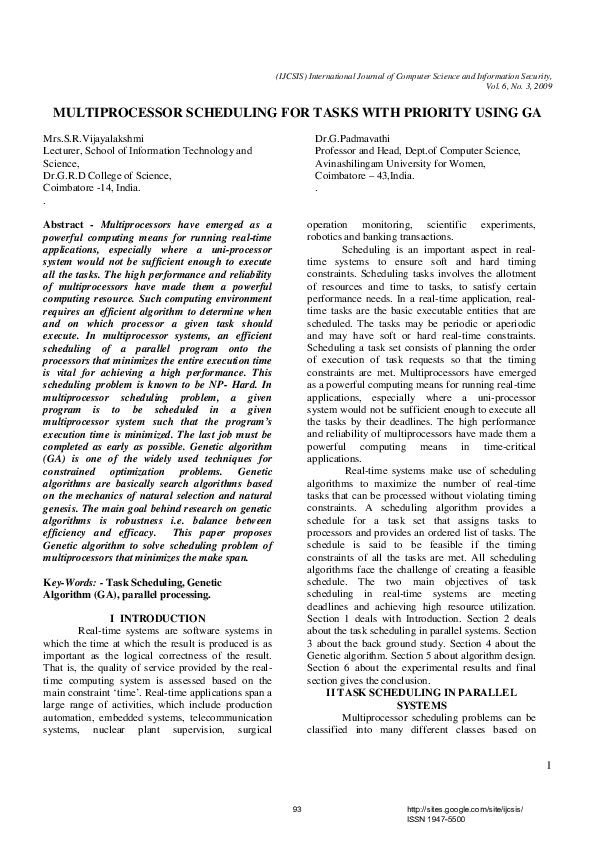(PDF) Multiprocessor Scheduling For Tasks With Priority Using GA