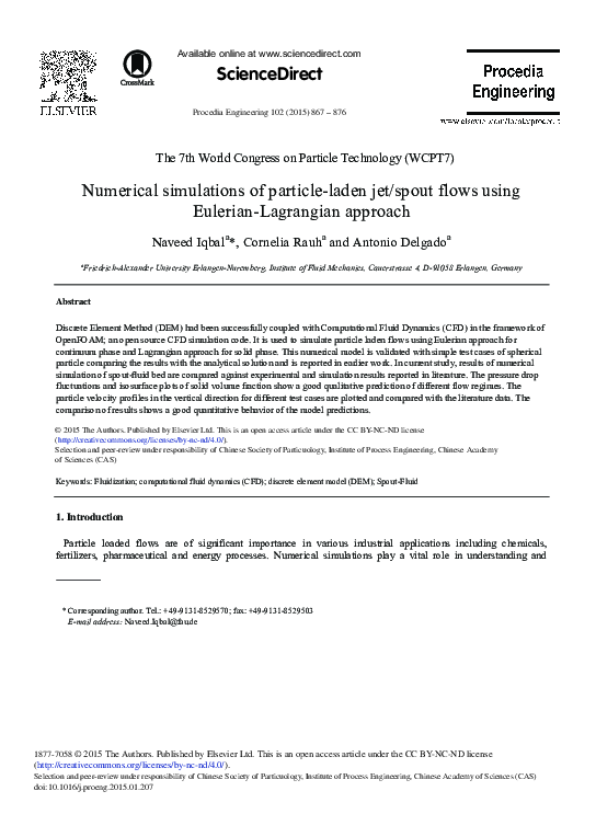 Pdf Numerical Simulations Of Particle Laden Jetspout Flows Using Eulerian Lagrangian Approach
