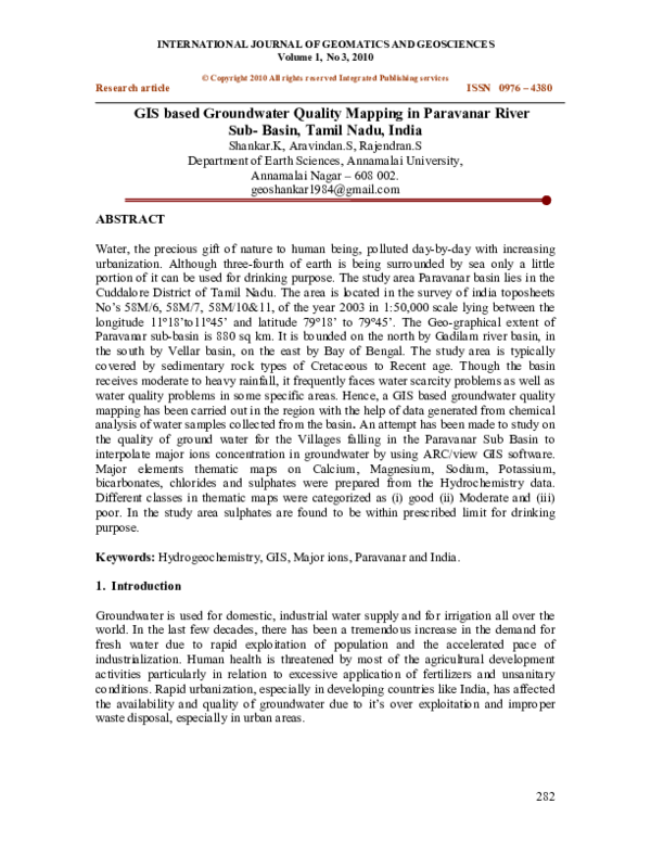 (PDF) GIS based Groundwater Quality Mapping in Paravanar River Sub ...