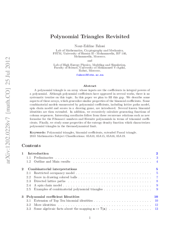 (PDF) Polynomial Triangles Revisited