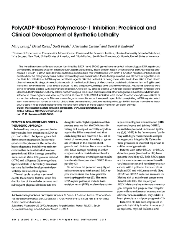 (PDF) Poly(ADP-ribose) polymerase-1 inhibition: preclinical and clinical development of ...