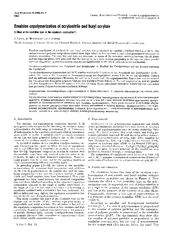 (PDF) Emulsion Copolymerization of Acrylonitrile and Butadiene ...