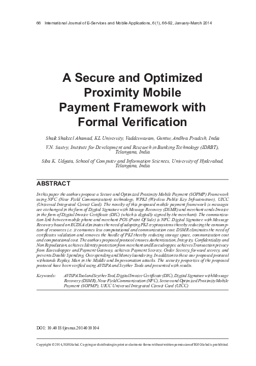 (PDF) A Secure and Optimized Proximity Mobile Payment Framework with ...