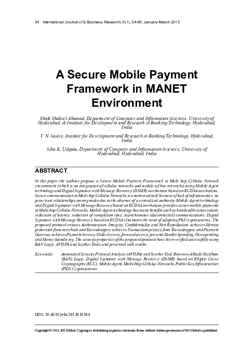 (PDF) A Secure Mobile Payment Framework in MANET Environment