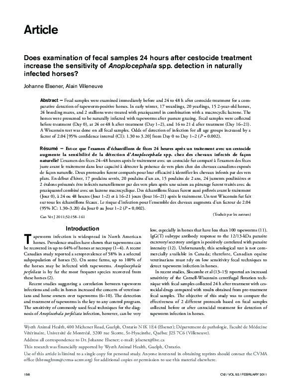 (PDF) Fecal Sample Timing Affects Tapeworm Detection