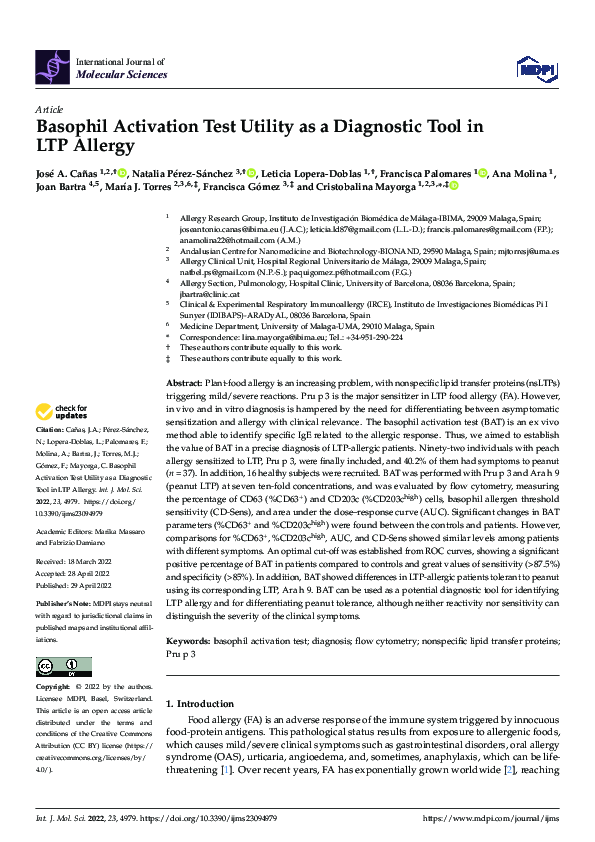 (PDF) Basophil Activation Test Utility as a Diagnostic Tool in LTP Allergy