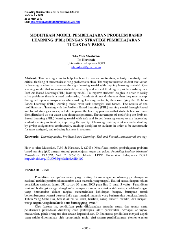 (PDF) Modifikasi Model Pembelajaran Problem Based Learning (PBL) dengan ...