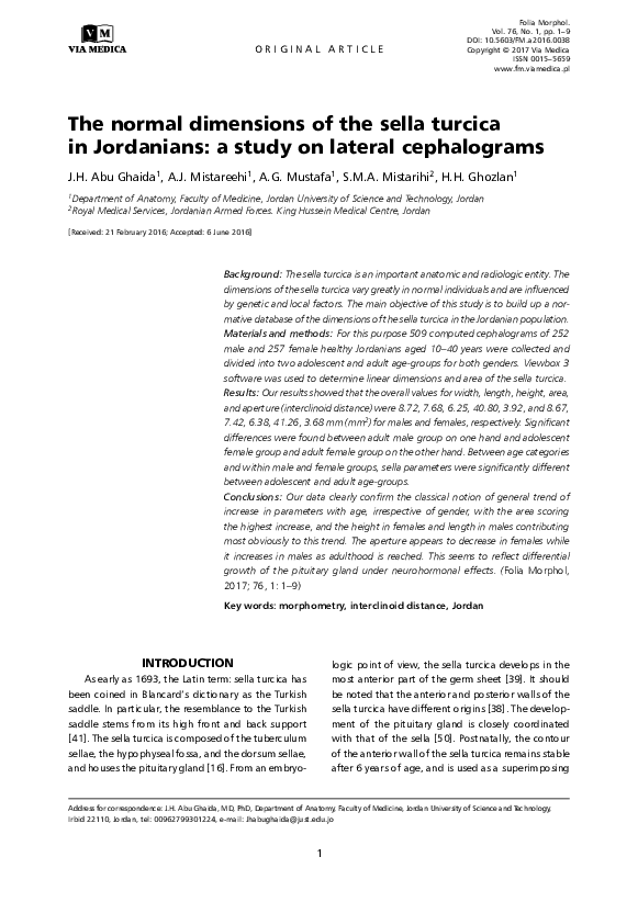 (PDF) The normal dimensions of the sella turcica in jordanians: a study ...