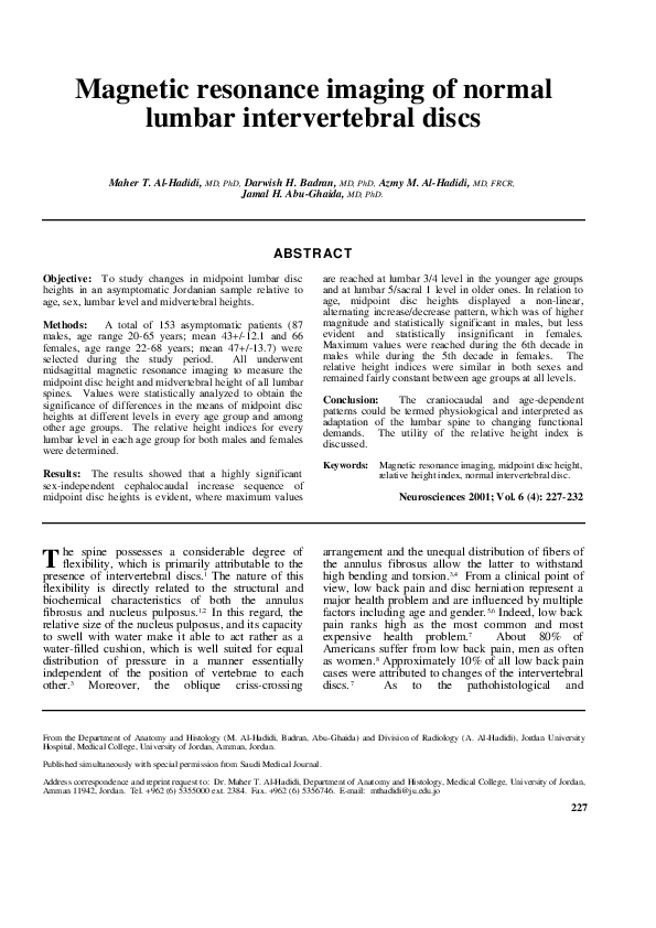 (PDF) Magnetic resonance imaging of normal lumbar intervertebral discs