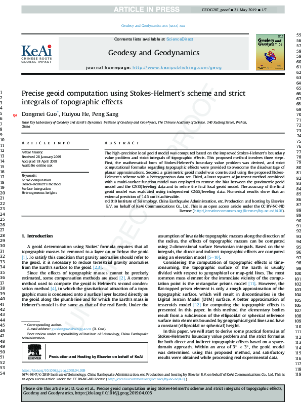(PDF) Precise geoid computation using Stokes-Helmert's scheme and strict integrals of ...