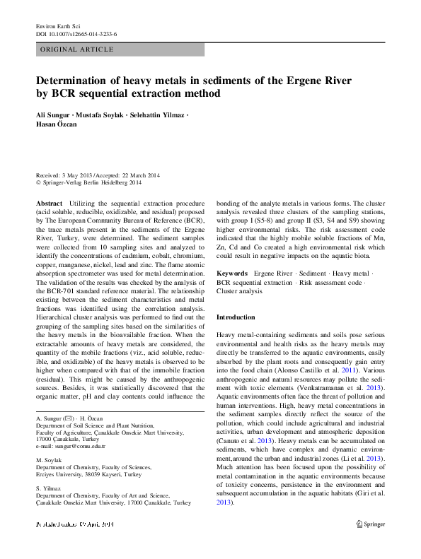 (PDF) Determination of heavy metals in sediments of the Ergene River by ...