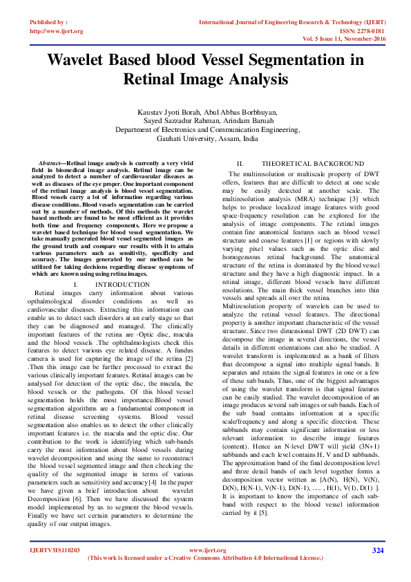 (PDF) Wavelet based Blood Vessel Segmentation in Retinal Image Analysis ...