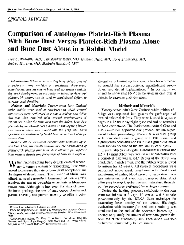 (PDF) Comparison of Autologous Platelet-Rich Plasma with Bone Dust ...