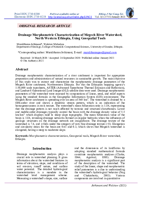 (PDF) Drainage Morphometric Characterization of Megech River Watershed ...