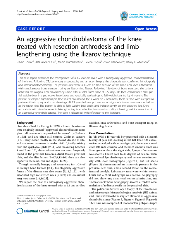 (PDF) An aggressive chondroblastoma of the knee treated with resection ...