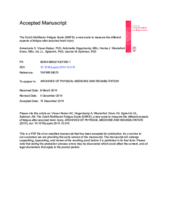 (PDF) Dutch Multifactor Fatigue Scale: A New Scale to Measure the ...