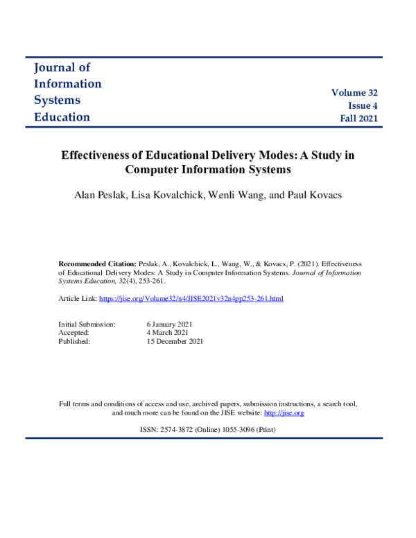 (PDF) Effectiveness of Educational Delivery Modes: A Study in Computer ...