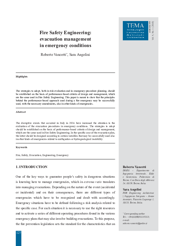 (PDF) Fire Safety Engineering: evacuation management in emergency ...