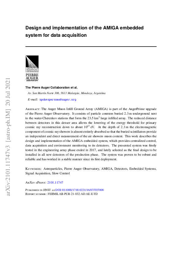 (PDF) Design and implementation of the AMIGA embedded system for data acquisition