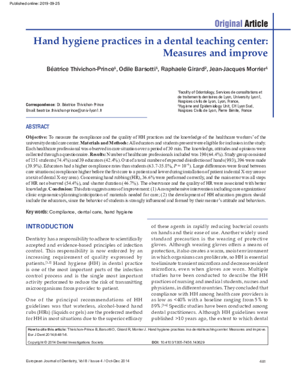 (PDF) Hand hygiene practices in a dental teaching center: Measures and ...