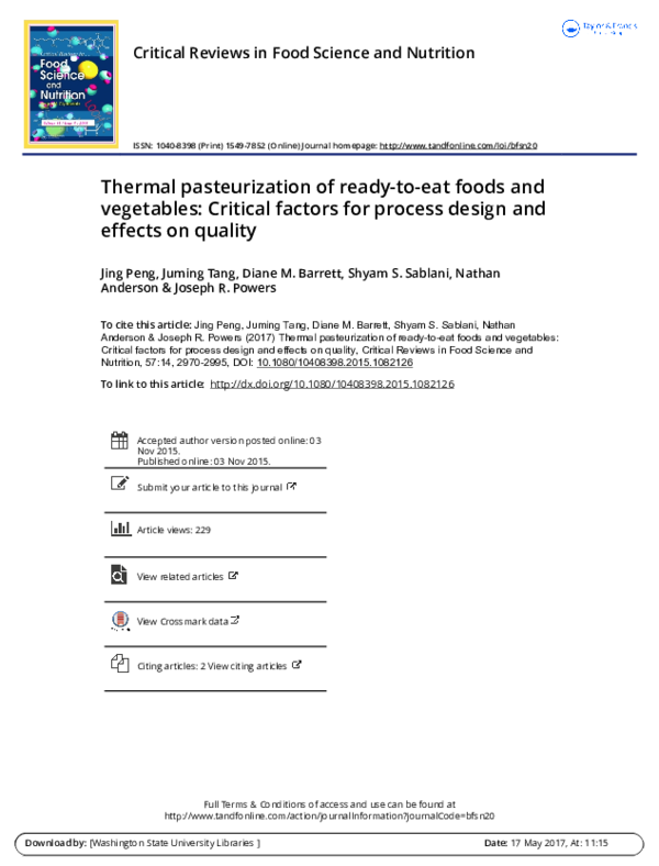 (PDF) Thermal pasteurization of ready-to-eat foods and vegetables ...