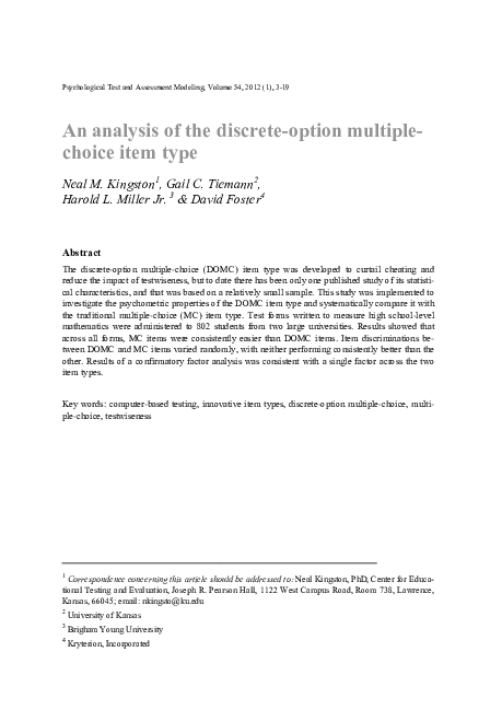 (PDF) An analysis of the discrete-option multiple- choice item type