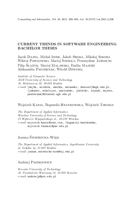 (PDF) Current Trends in Software Engineering Bachelor Theses