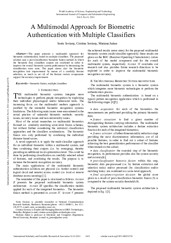 (PDF) A Multimodal Approach For Biometric Authentication With Multiple ...