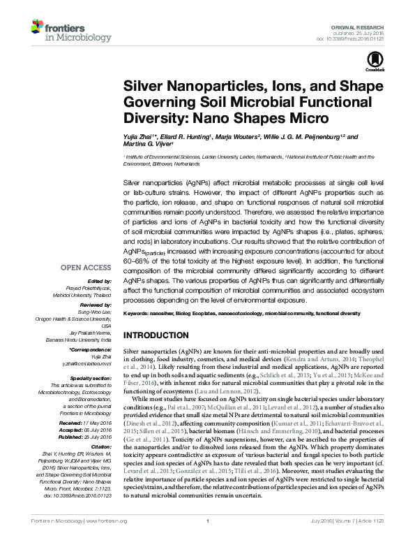 (PDF) Silver Nanoparticles, Ions, and Shape Governing Soil Microbial ...