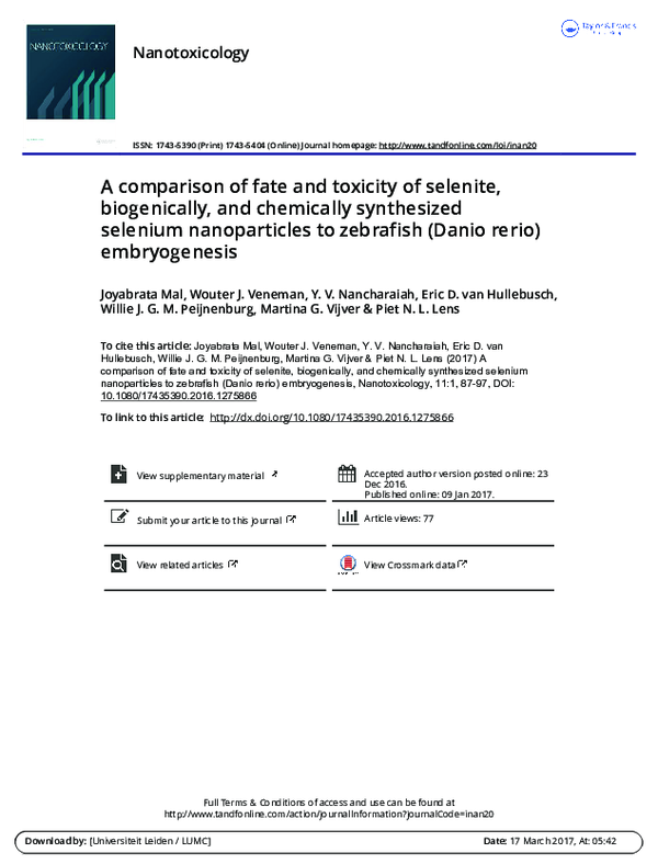 (PDF) A comparison of fate and toxicity of selenite, biogenically, and ...