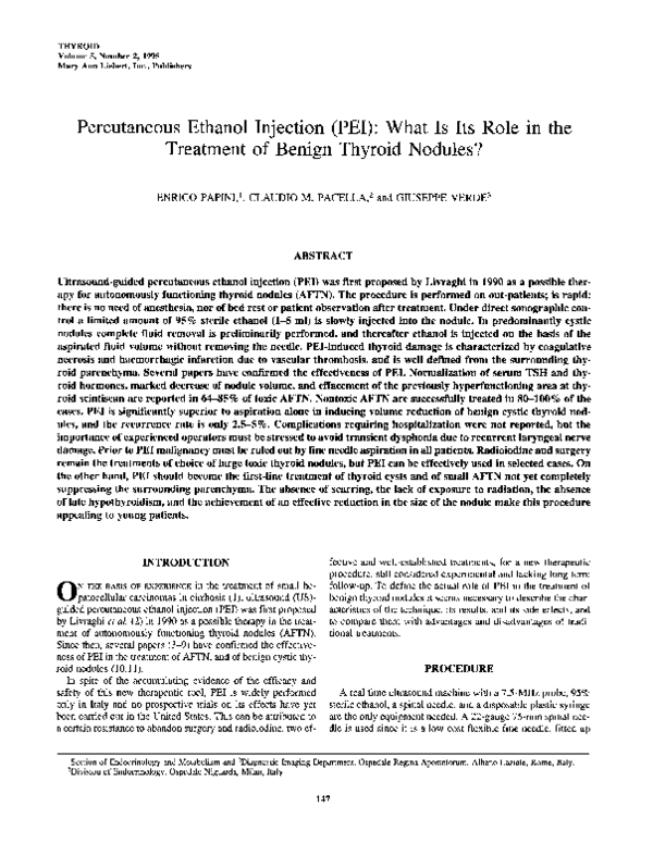 (PDF) Percutaneous Ethanol Injection (PEI): What Is Its Role in the ...