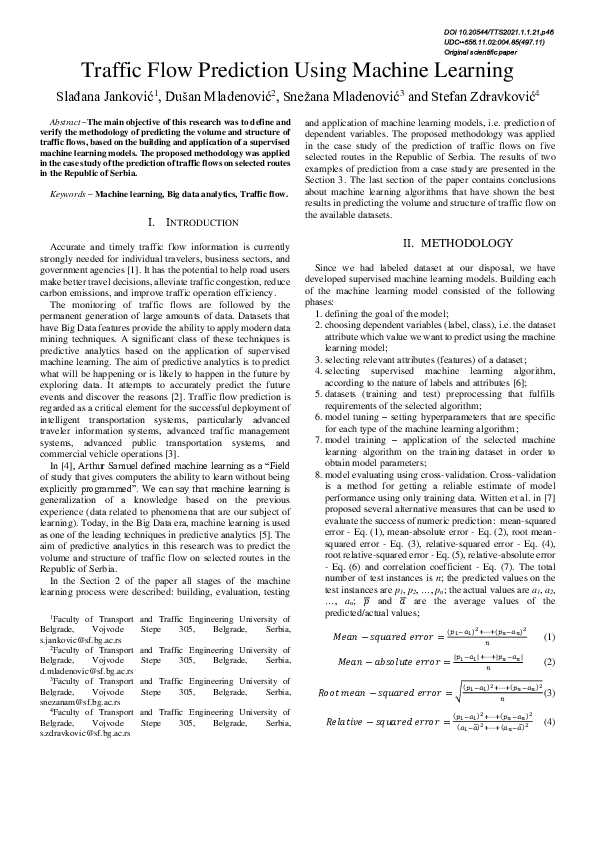 (PDF) Traffic Flow Prediction Using Machine Learning (PDF) Traffic Flow Prediction Using Machine Learning