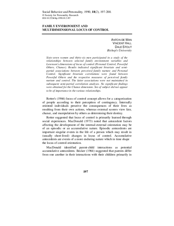 (PDF) Family Environment and Multidimensional Locus of Control