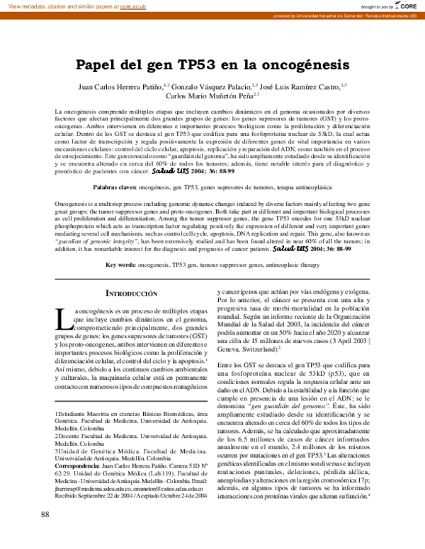 (PDF) Papel del gen TP53 en la oncogénesis
